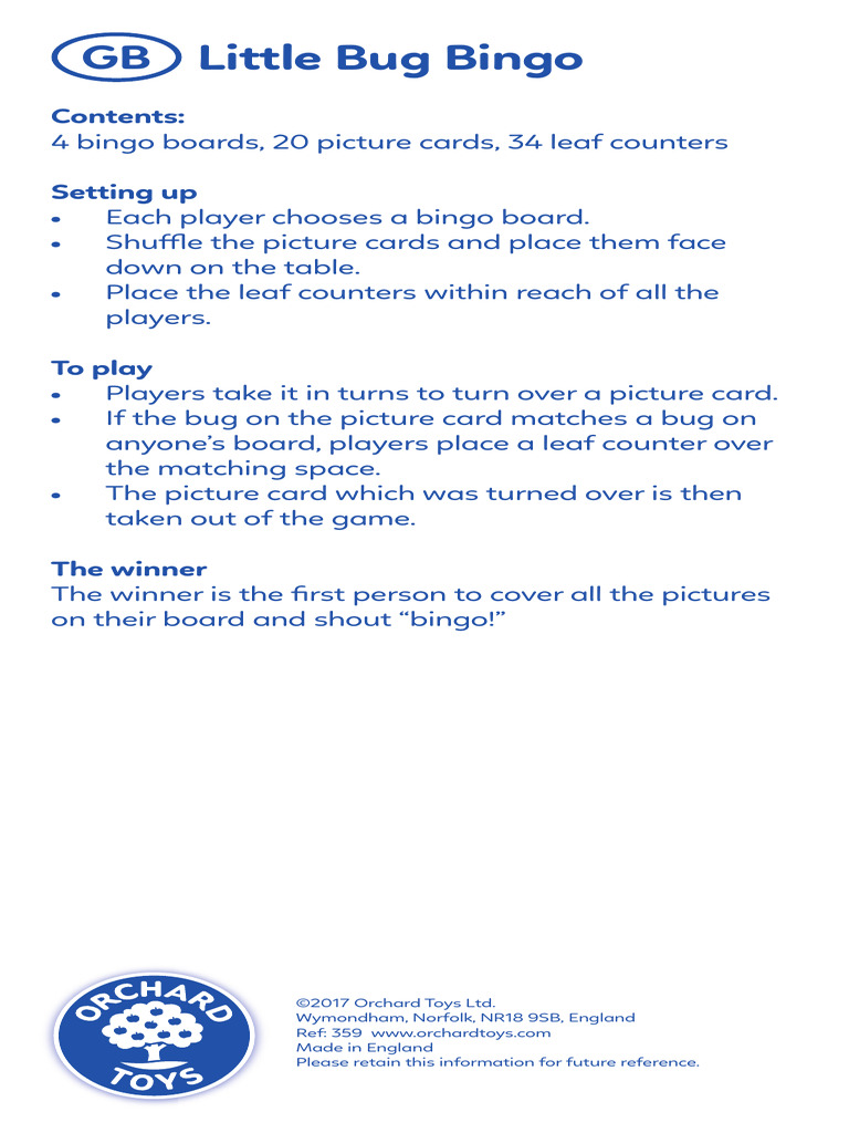 Little Bug Bingo Instructions English | PDF