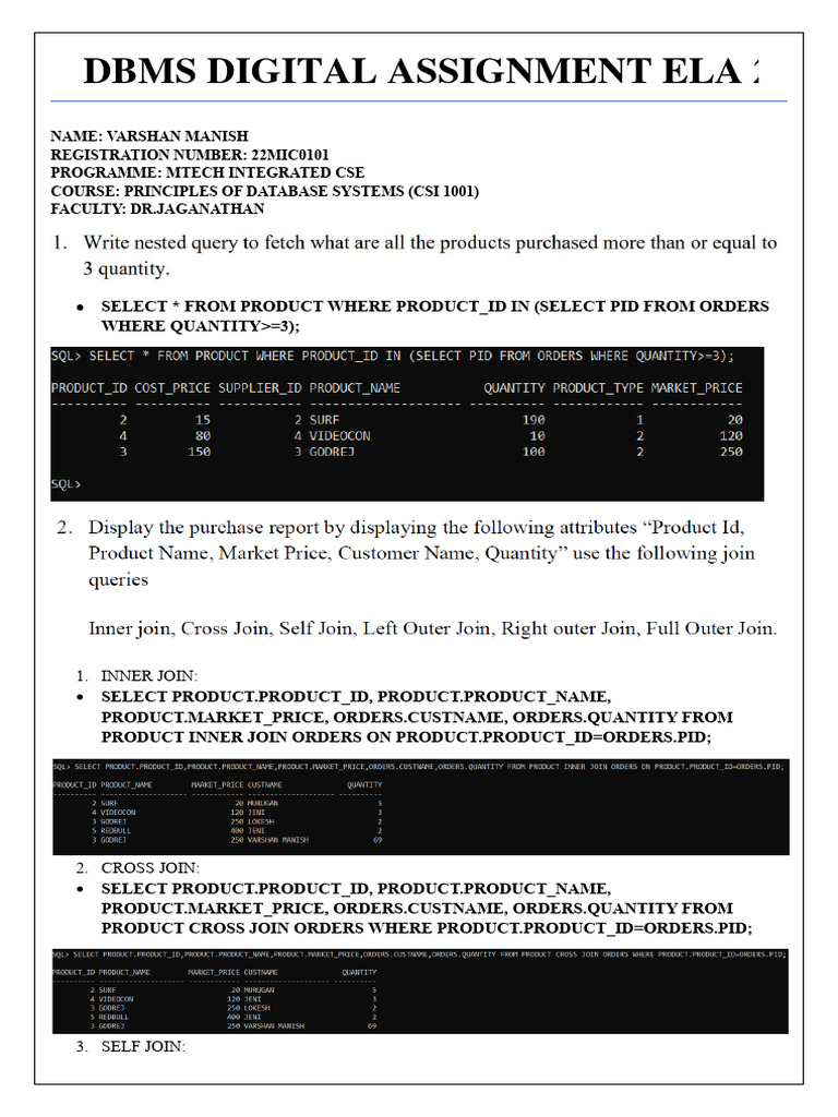 DBMS Ela Digital Assignment 2 | PDF | Computers