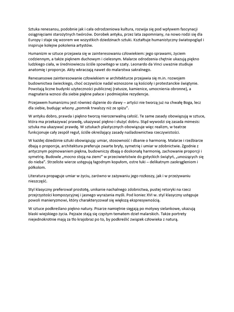 Charakterystyka Sztuki Renesansu | PDF