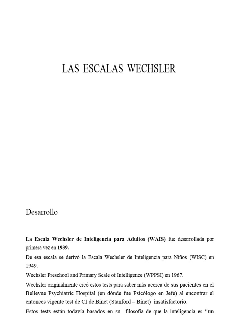 Escalas Wechsler: Inteligencia y CI | PDF | Cociente de inteligencia ...