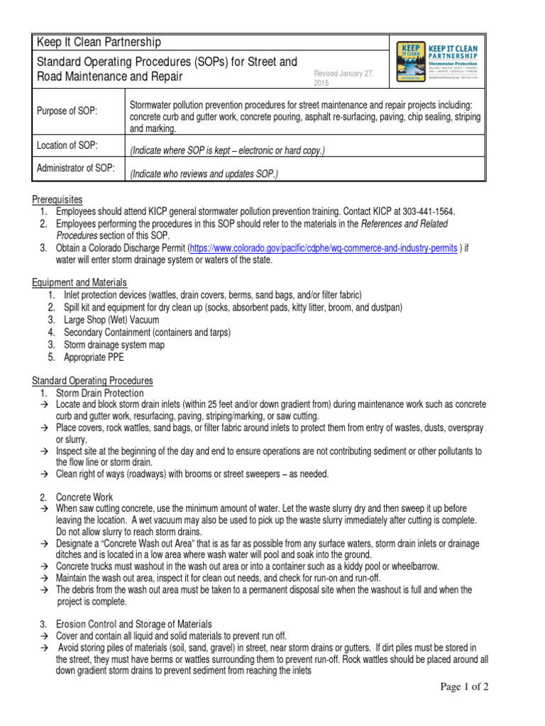 Street and Road Maintenance Sop | PDF | Storm Drain | Stormwater