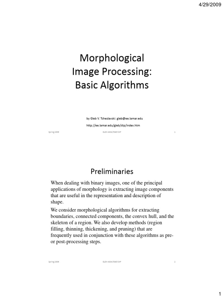 Morphological Image Processing Basic Algorithms | PDF | Signal Processing | Computer Vision