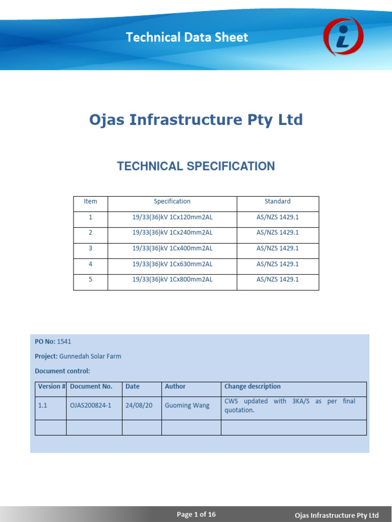 PO1541 - Ojas Infra - GSF MV TDS-v1.1 | PDF | Electrical Conductor | Electrical Resistance And ...