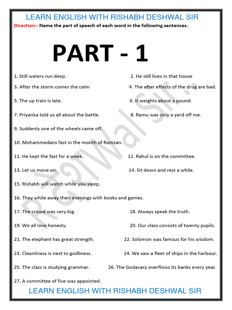 Parts of Speech Exercise by Rishabh Deshwal Sir | PDF