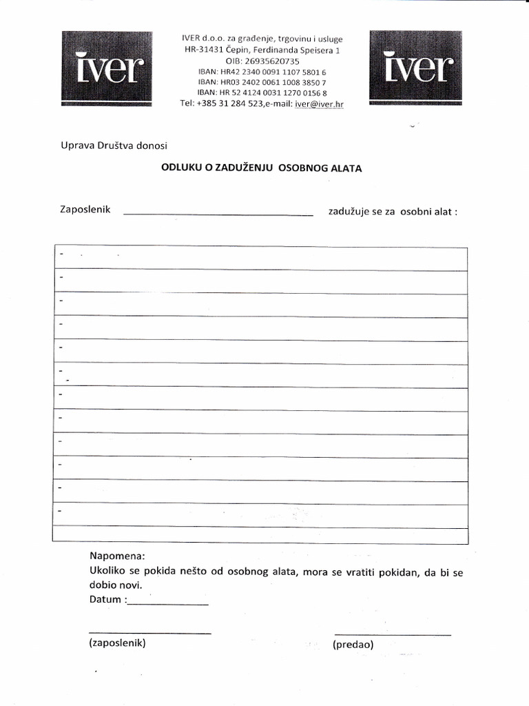 Zaduženje Alata | PDF