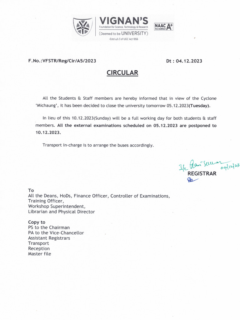 Circular 05.12.2023 Holiday | PDF Circular 05.12.2023 Holiday | PDF