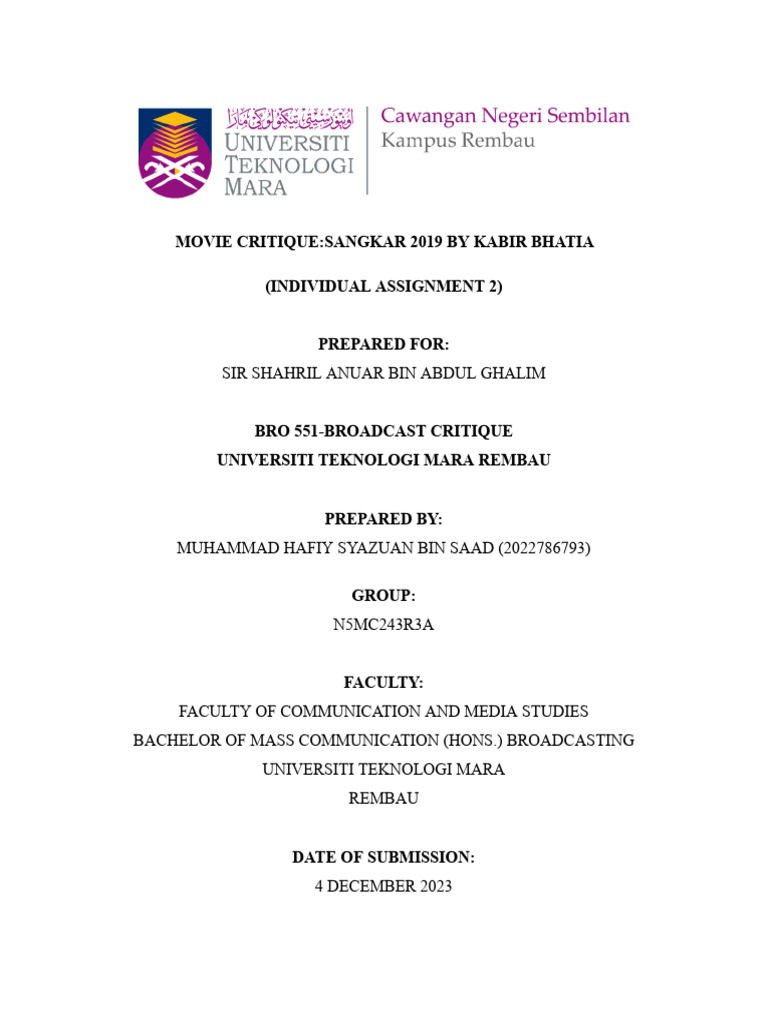 Movie Critique - Sangkar 2019 by Kabir Bhatia | PDF | Behavioural Sciences | Social Psychology