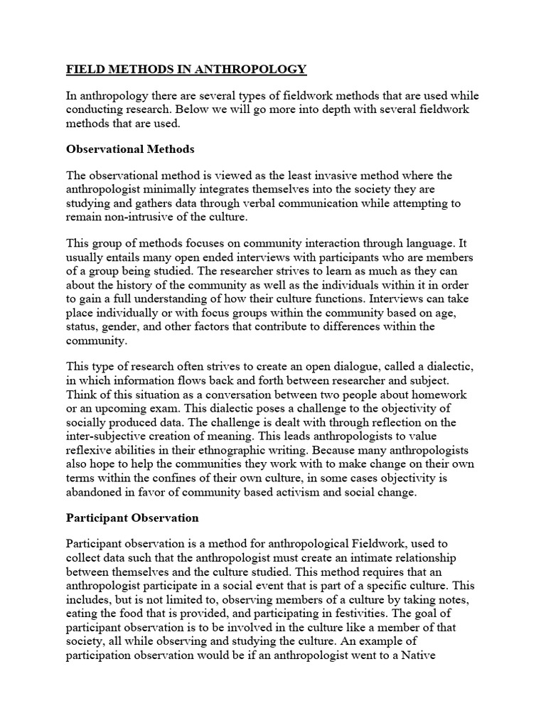 Fieldwork Methods in Anthropology | PDF | Anthropology | Ethnography