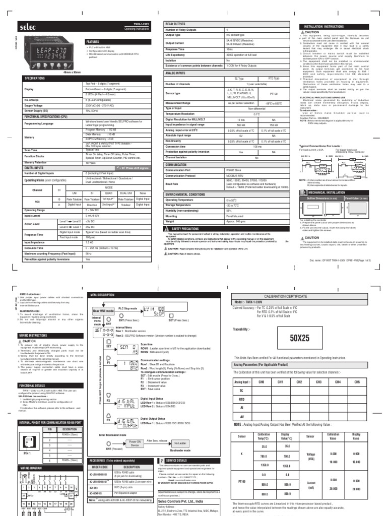 TWIX 1 230V - Instruction Manual | PDF | Relay | Sensor