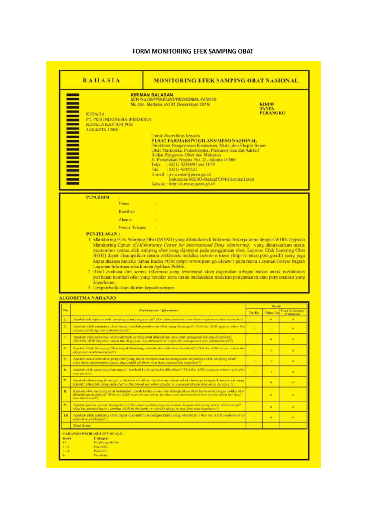Form Monitoring Efek Samping Obat | PDF