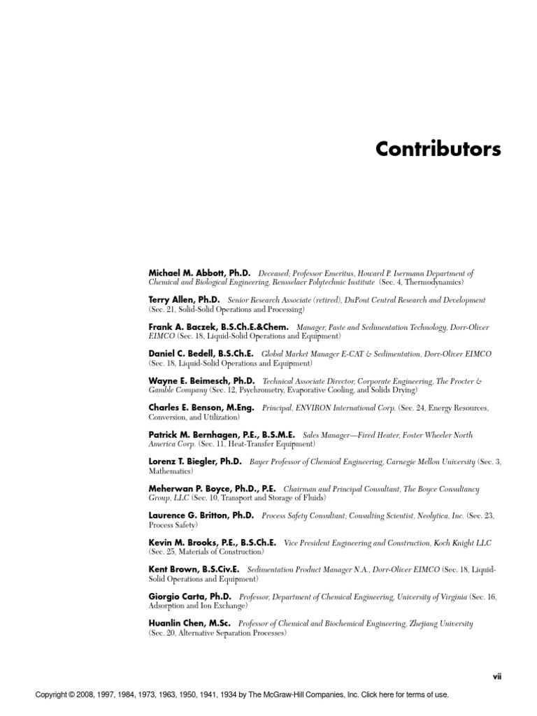 Contributors: PERRY'S CHEMICAL ENGINEER'S HANDBOOK | PDF | Chemical ...