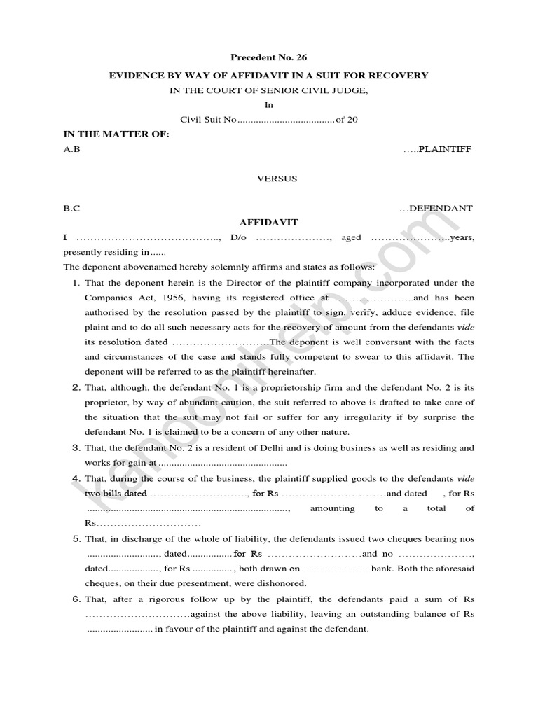 Affidavit for Recovery Suit in Civil Court | PDF | Lawsuit | Affidavit
