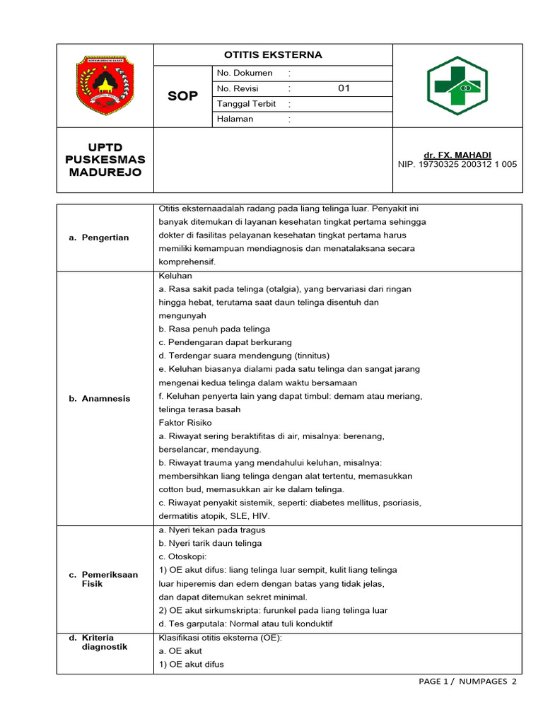 Sop PPK Otitis Eksterna | PDF