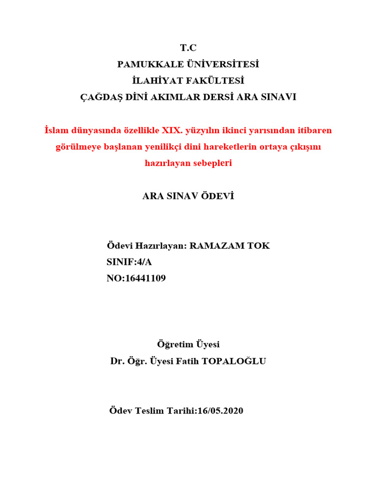 Ramazan Tok-Çağdaş Di̇ni̇ Akimlar | PDF
