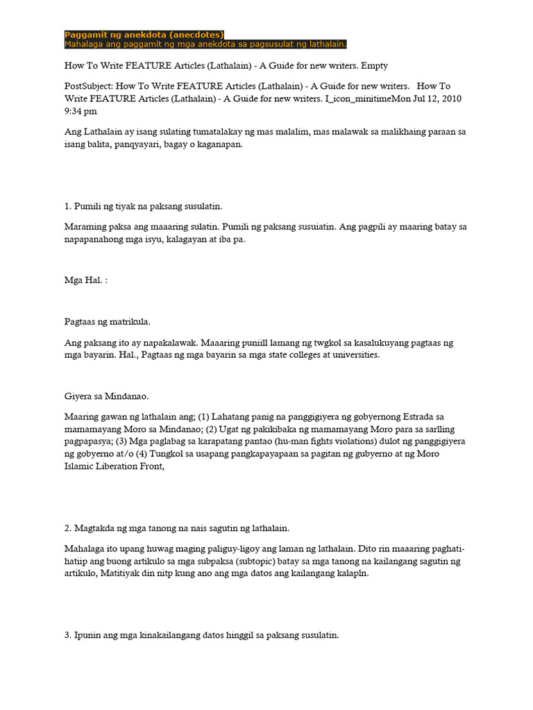 How To Write FEATURE Articles | PDF