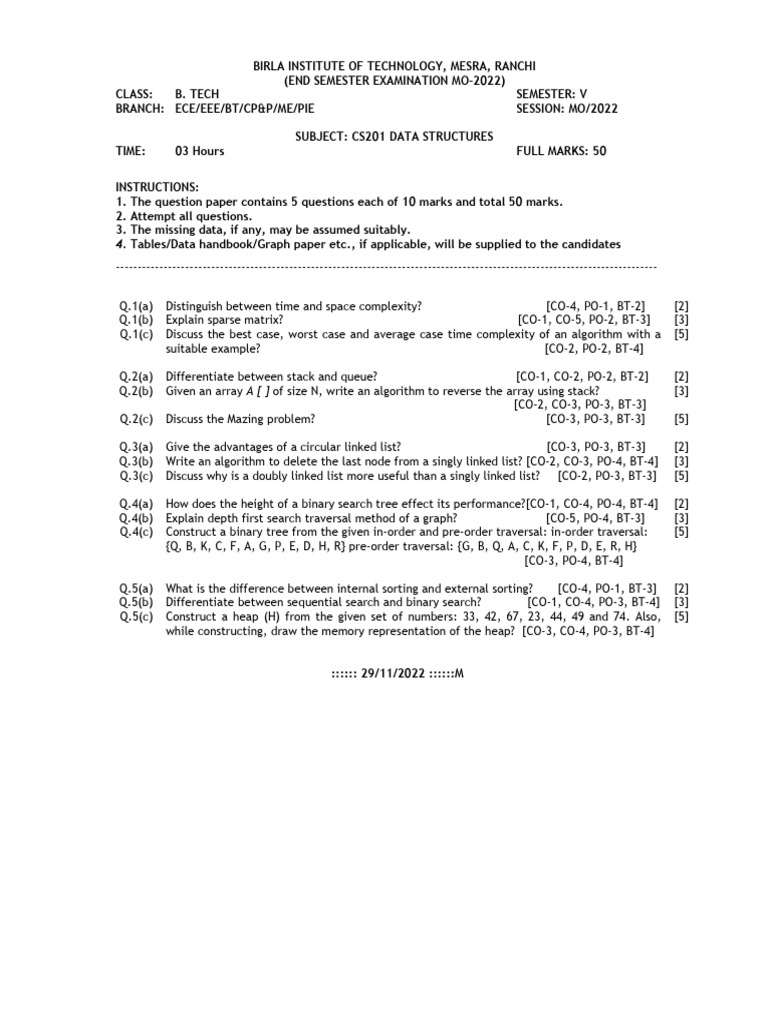Dsa Paper 2 | Download Free PDF | Computer Science | Algorithms And Data Structures