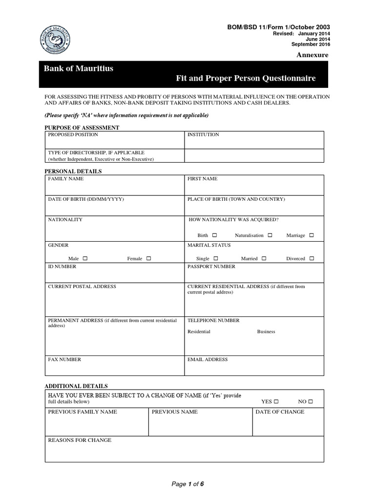 Bank Fitness and Probity Assessment Form | PDF | Bankruptcy | Crimes