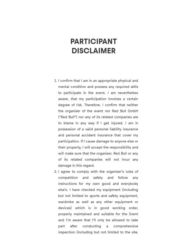 Participant Disclaimer - Red Bull Policy Center | PDF | Insurance