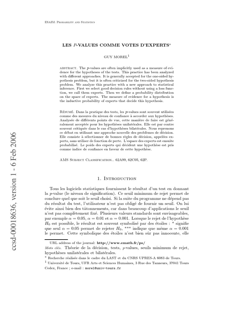 Interprétation des p-values en statistique | PDF | Probabilité | Loi de ...