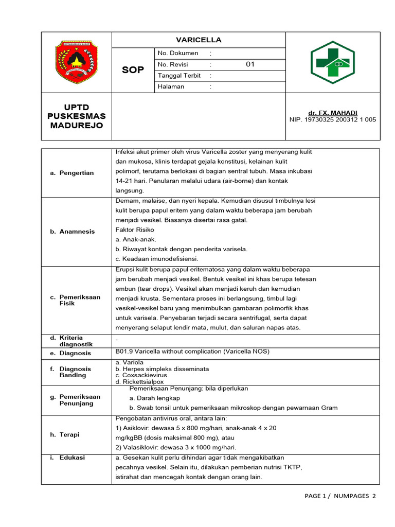 Sop PPK Varicella | PDF