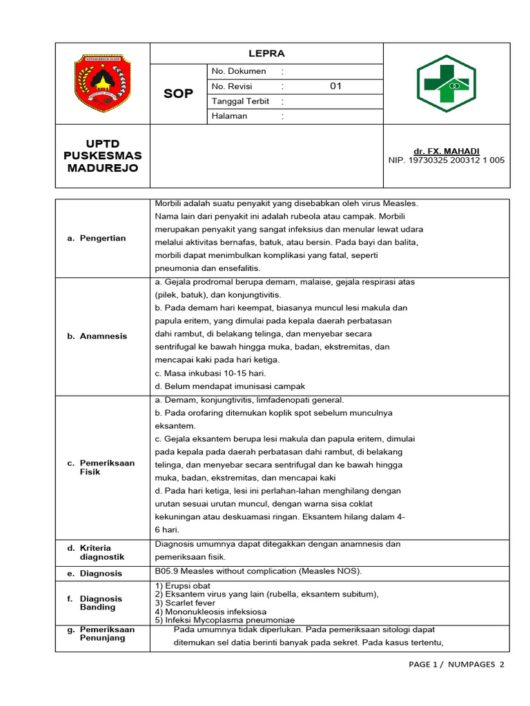 Sop PPK Morbili | PDF | Pengembangan Diri | Kesehatan Holistik