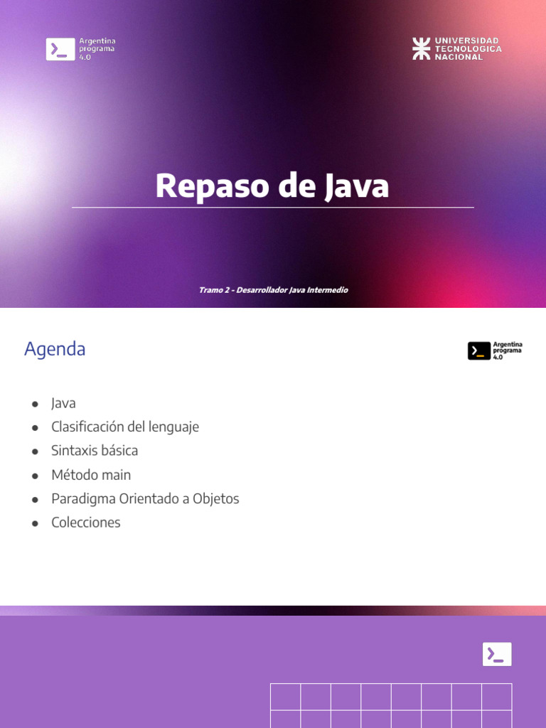 Clase 1 - Repaso de Java | PDF | Java (lenguaje de programación) | Lenguaje de programación