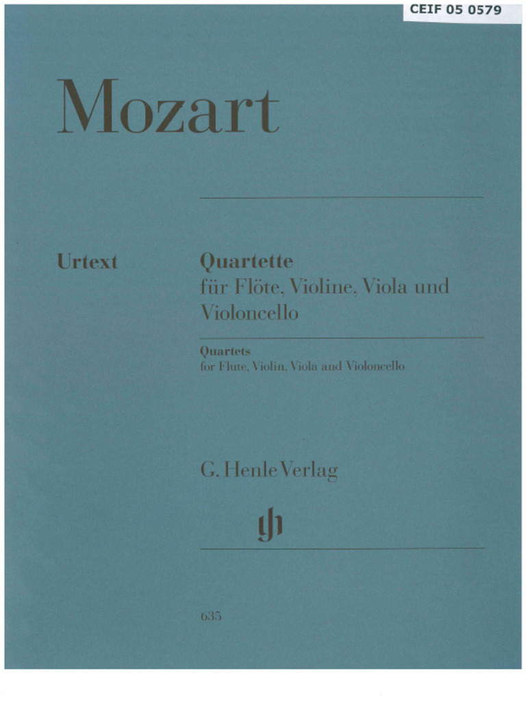 MOZART - Quartets For Flute, Violin, Viola and Violoncello | PDF