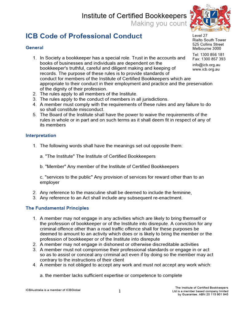 ICB Rules of Professional Conduct | PDF | Complaint | Professional Liability Insurance