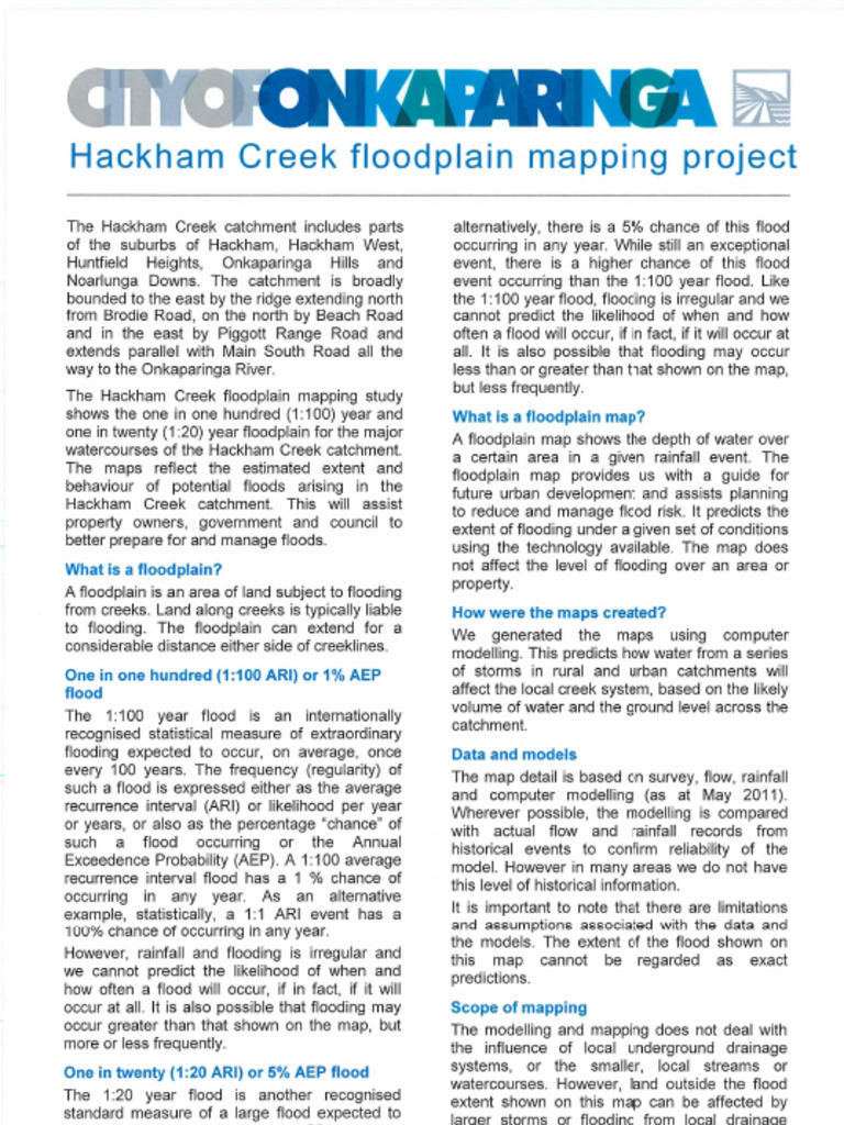 Hackham Creek Floodplain Mapping Information Sheet | PDF | Flood | Natural Disasters