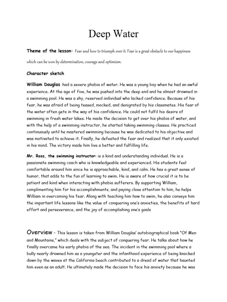 Deep Water notes | PDF | Swimming | Phobia