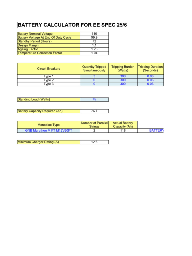 Battery Calculator EES 25 6 (Protected) | PDF