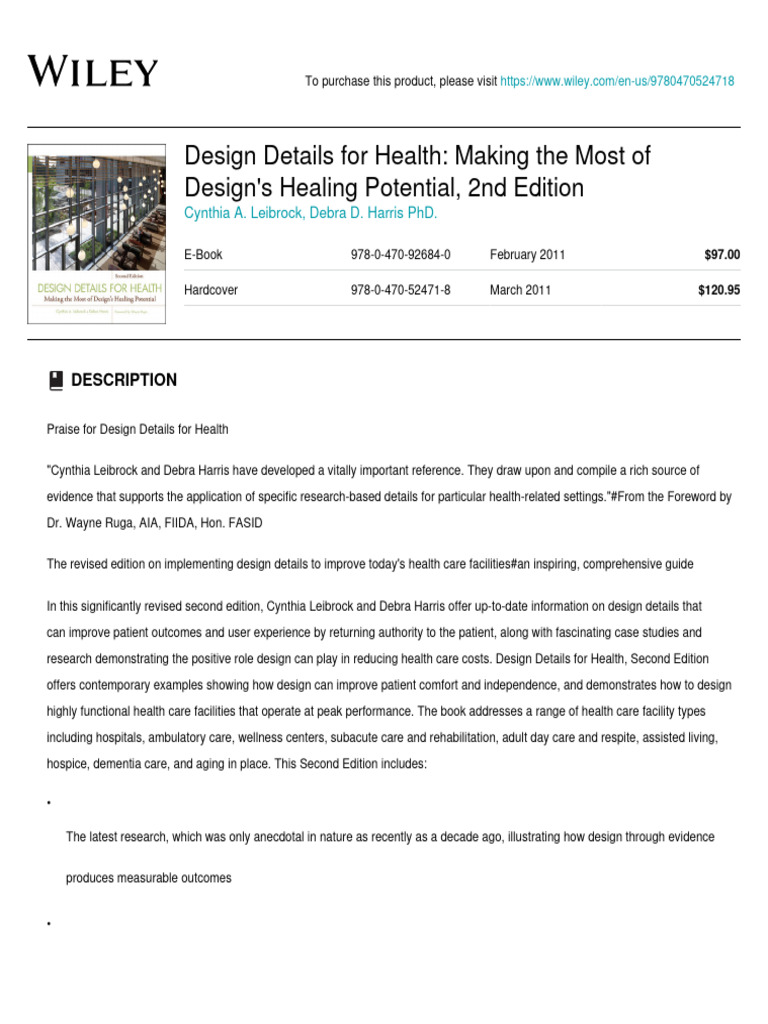 Wiley - Design Details For Health - Making The Most of Design's Healing Potential, 2nd Edition ...