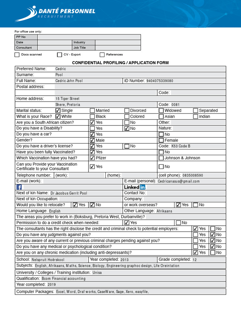 2022 - POPI - Application Form | PDF
