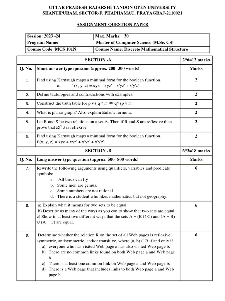 M.sc 1st Year 1st Semester Assignment | PDF | Relational Model | Queue (Abstract Data Type)