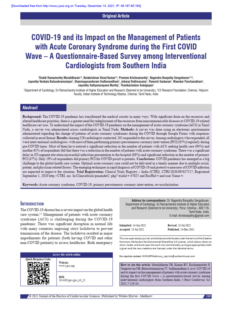 COVID-19 and Its Impact On The Management of Patie | PDF | Myocardial ...