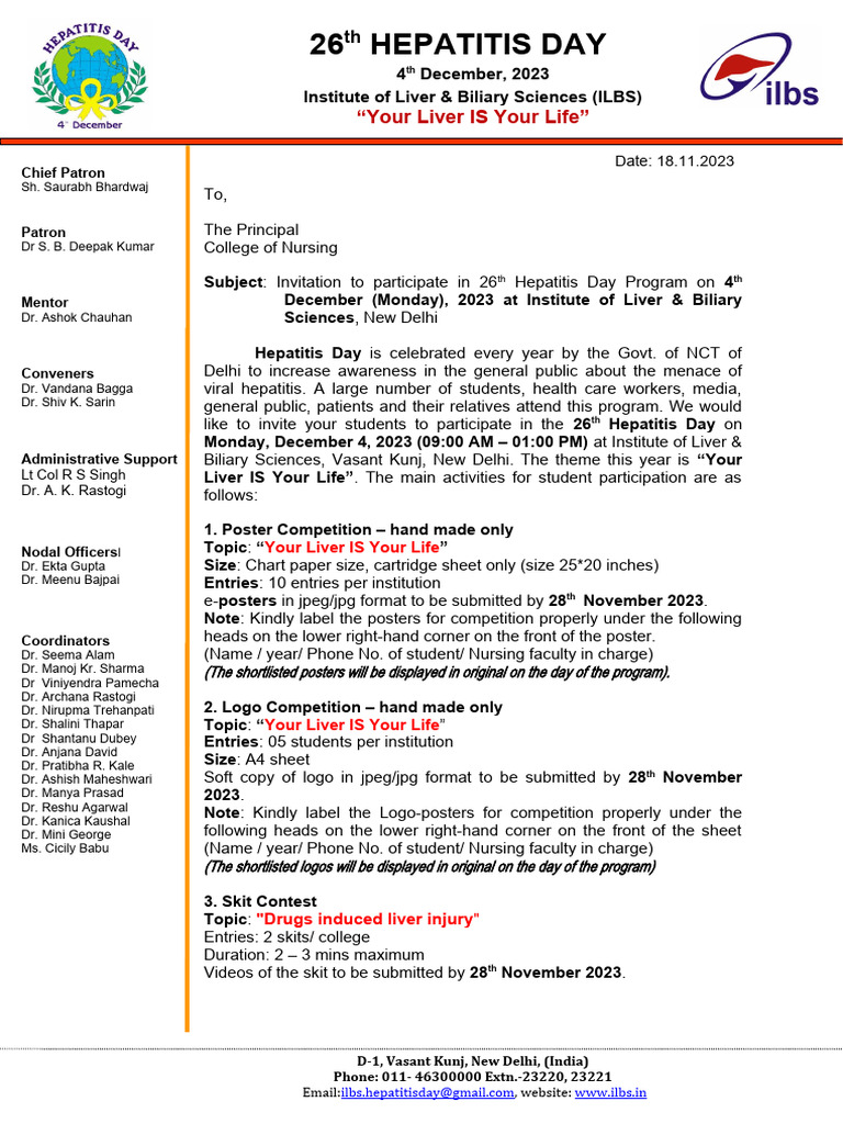 Nursing Institution - Hepatitis Day Invitation Letter | PDF | Medical ...