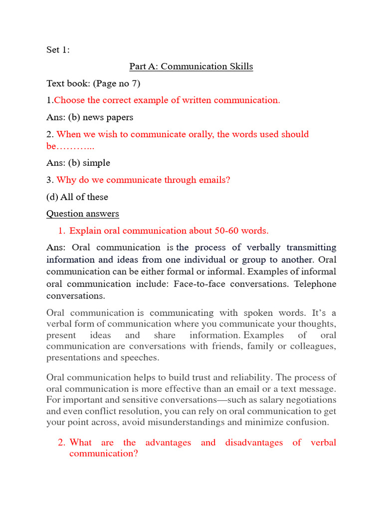 Part A Unit 1 Communication Skills | PDF | Communication | Nonverbal ...