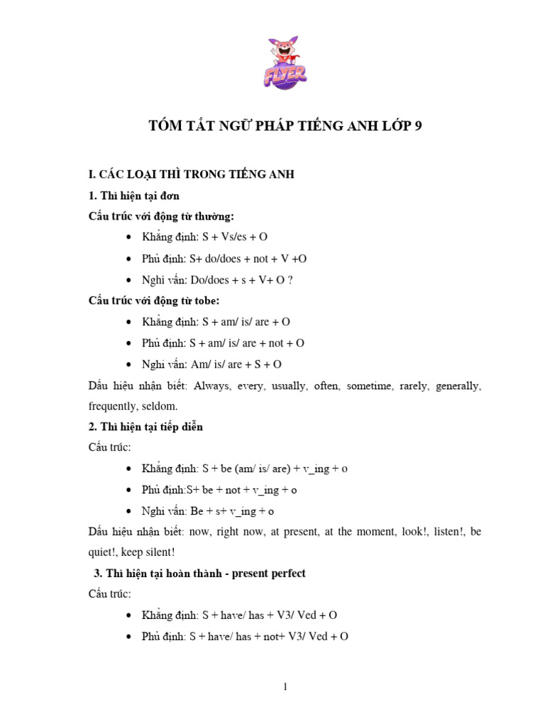 Tom Tat Ngu Phap Tieng Anh Lop 9 | PDF