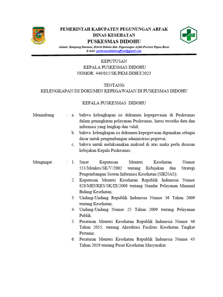 SK Kelengkapan Isi Dokumen Kepegawaian | PDF