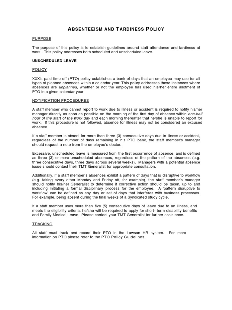 CLC Absenteeism and Tardiness Policy[1] | Government | Politics