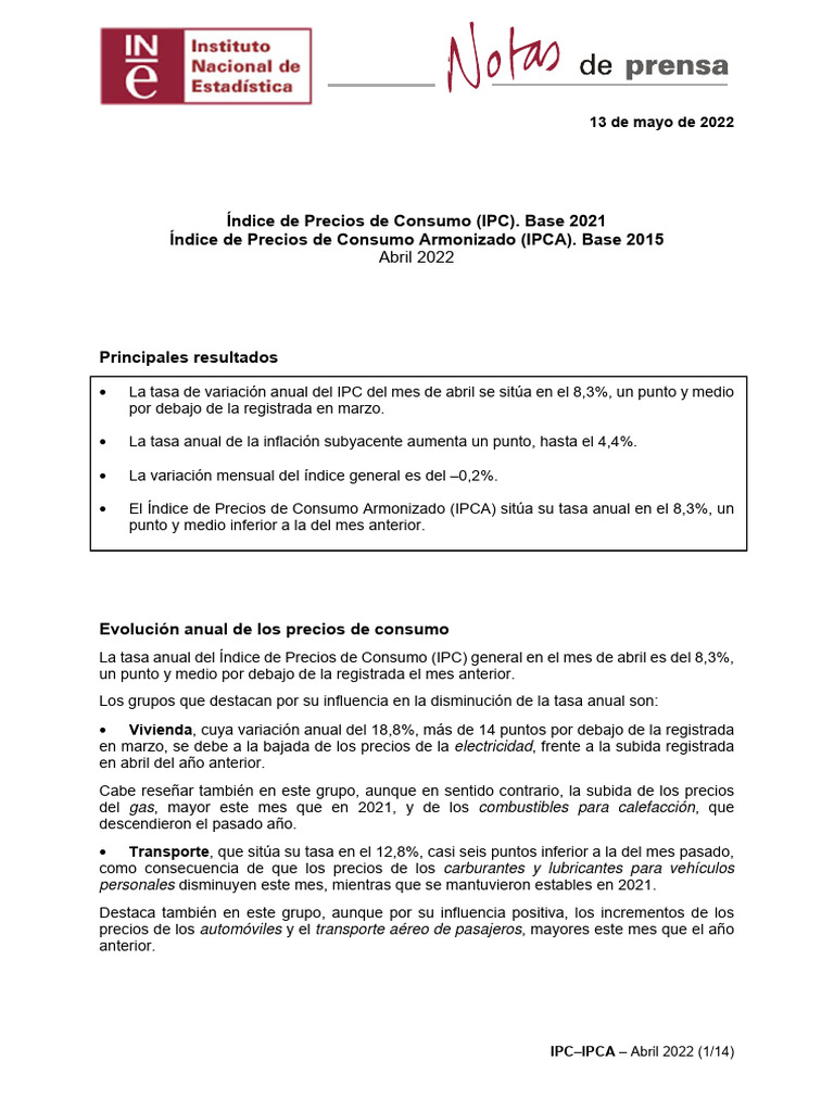 Ipc 0422 | PDF | Índice de precios al consumidor