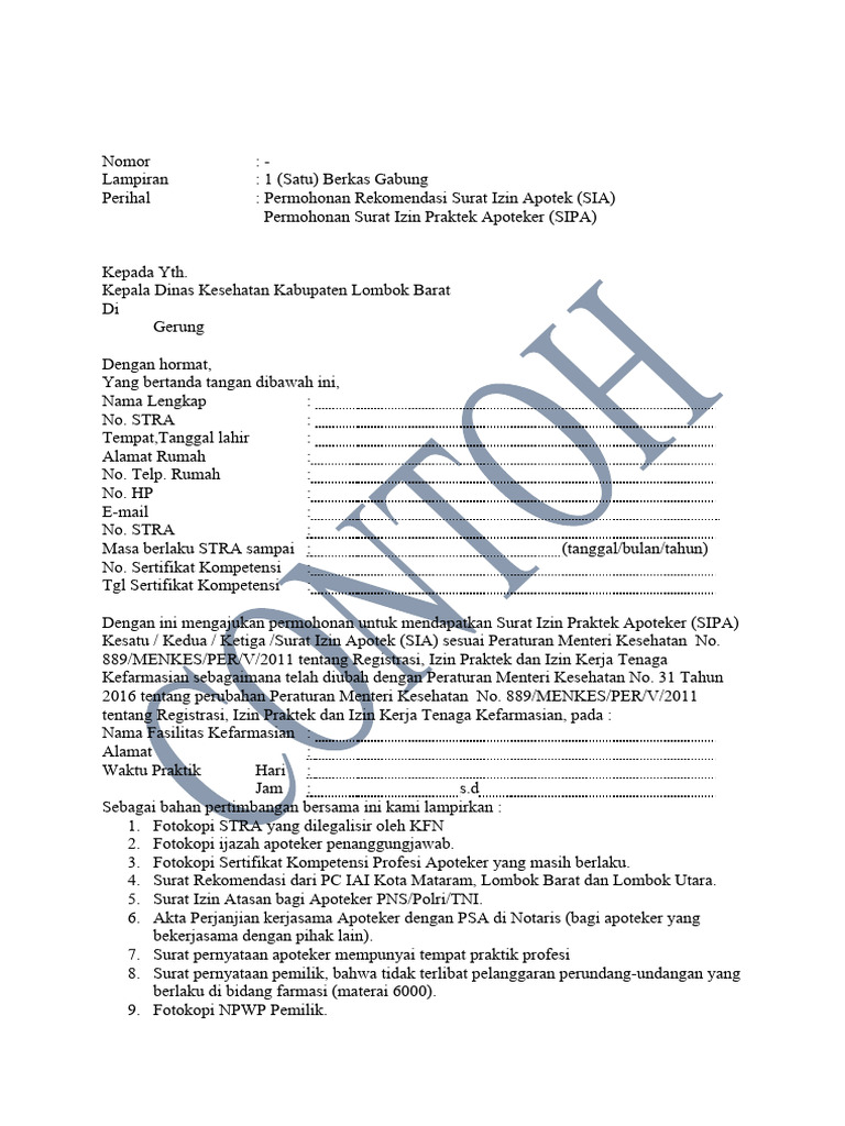 Format Permohonan SIPA Dan SIA + Pergantian APA | PDF