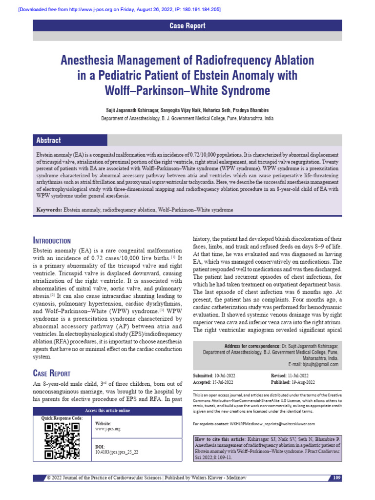 Anesthesia Management of Radiofrequency Ablation I | PDF | Ventricle ...