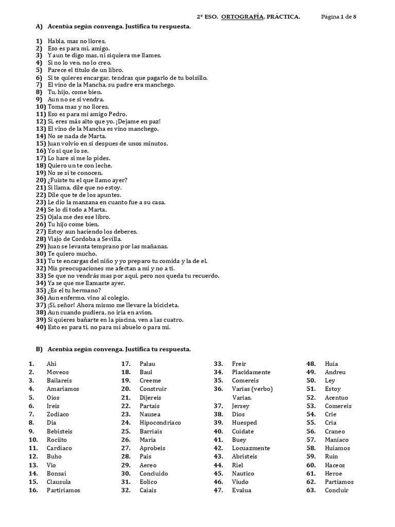 Ejercicios de Ortografía 2º ESO | PDF