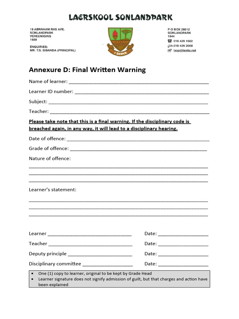 Final Written Warning Template | PDF