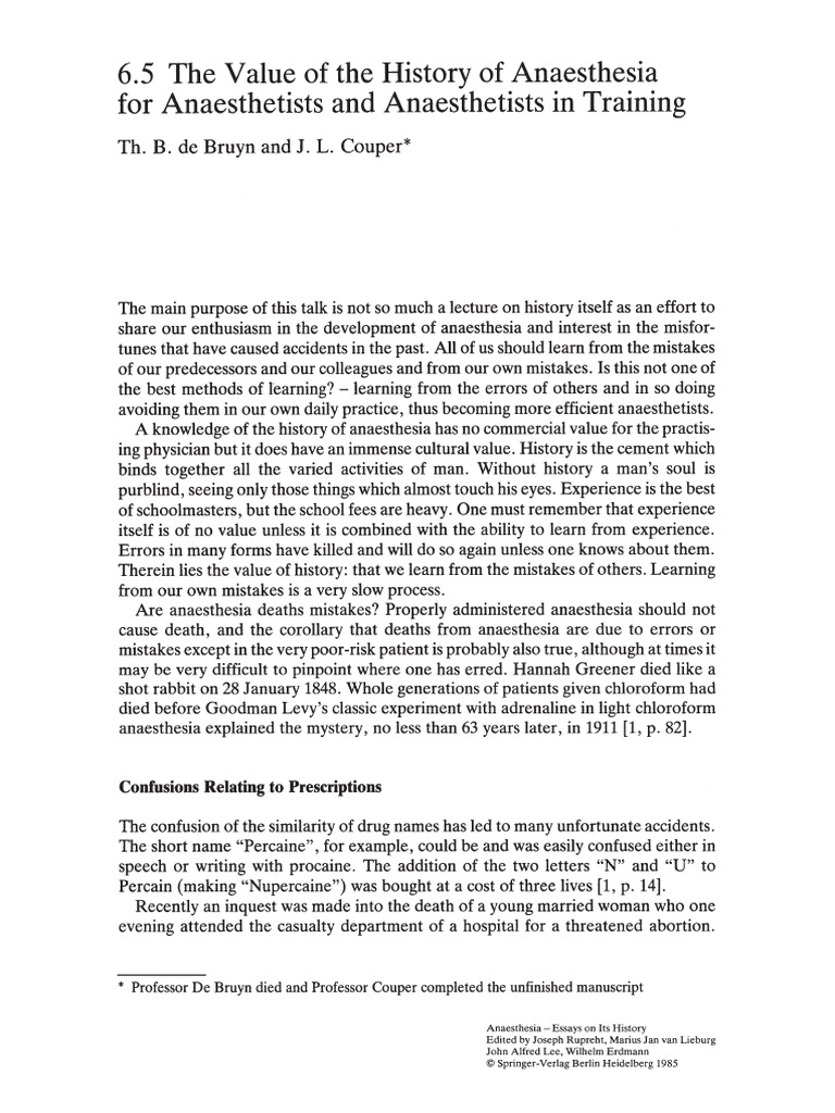 The Value of The History of Anaesthesia | PDF | Anesthesia | Clinical ...