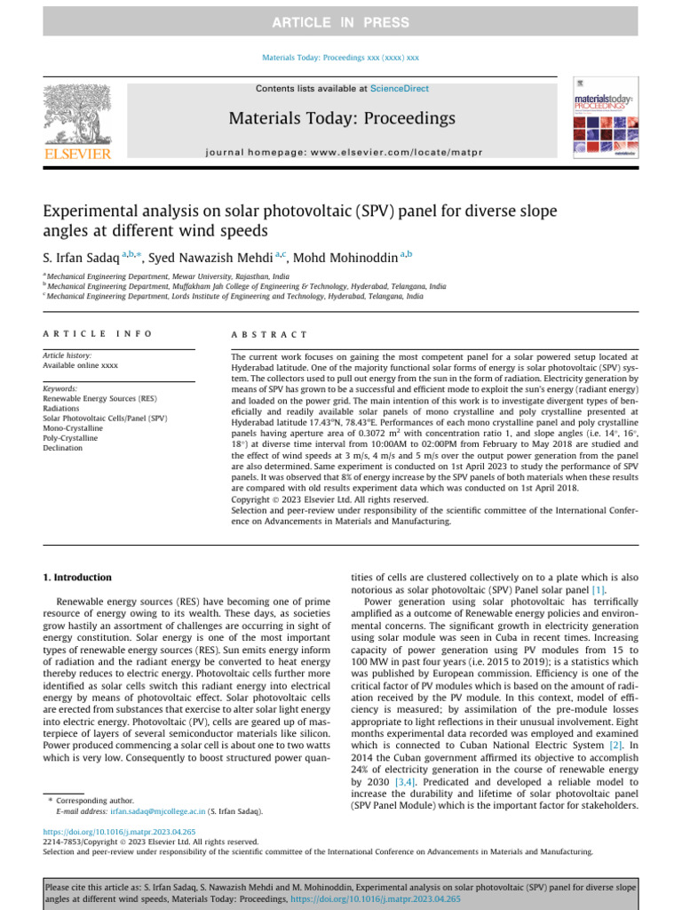 Experimental Analysis On Solar PV For Diverse Slope Angles | Download ...