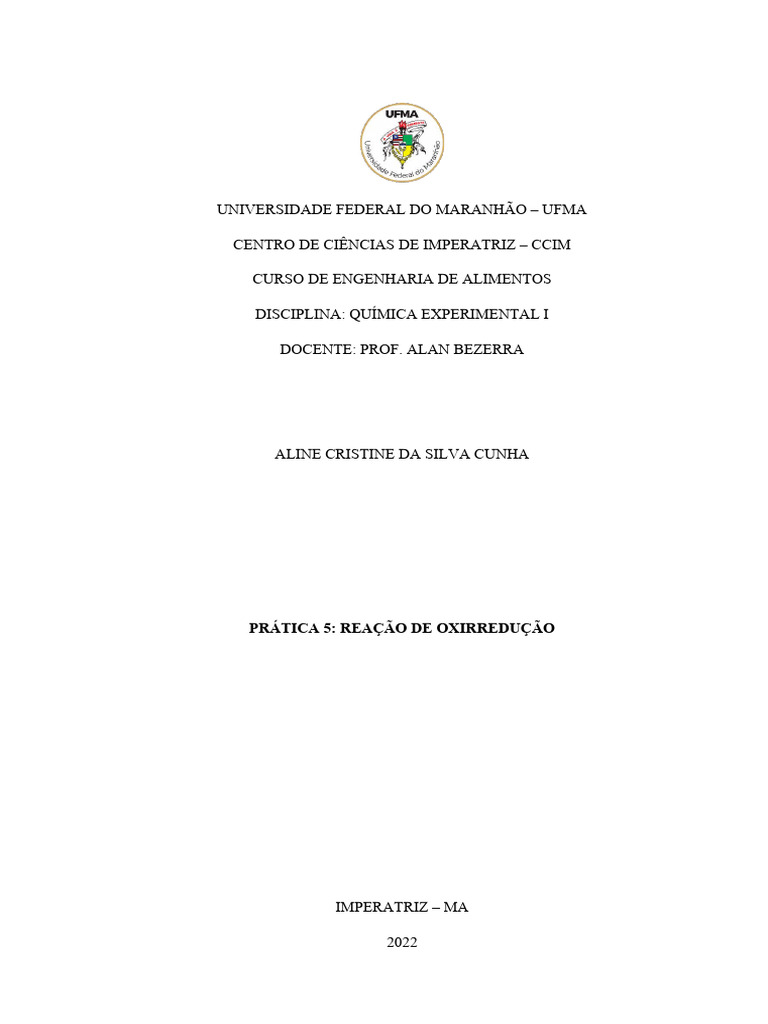 Relatório Exp I Reação de Oxirredução | PDF | Reações químicas | Redox
