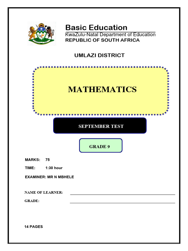 Grade 9 Sept Test 2023. | PDF | Area | Length