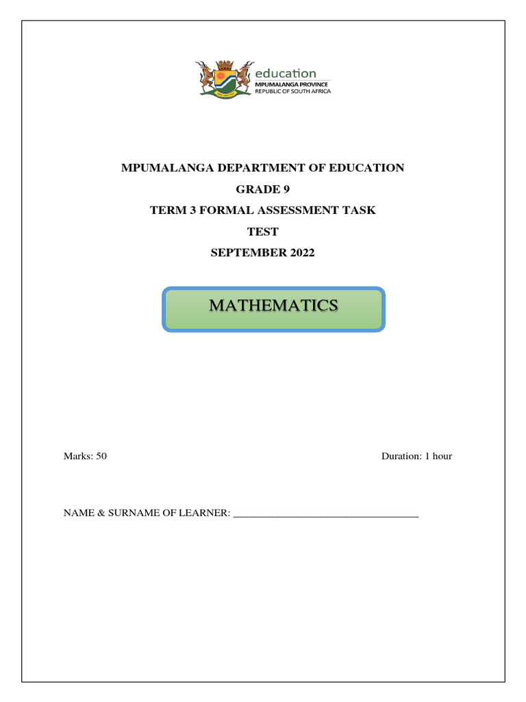 Grade 9 Test Term 3 | PDF | Triangle | Line (Geometry)